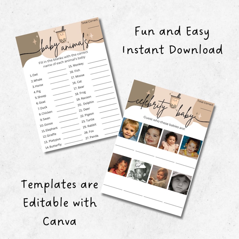 Boba Baby Shower Games, Bubble Tea Theme Party Instant Download, Canva ...