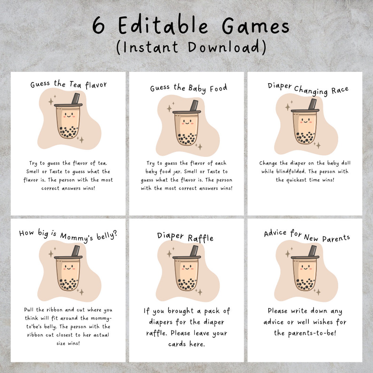 Boba Tea Bubble Tea Baby Shower Printable Sign Games for Party ...