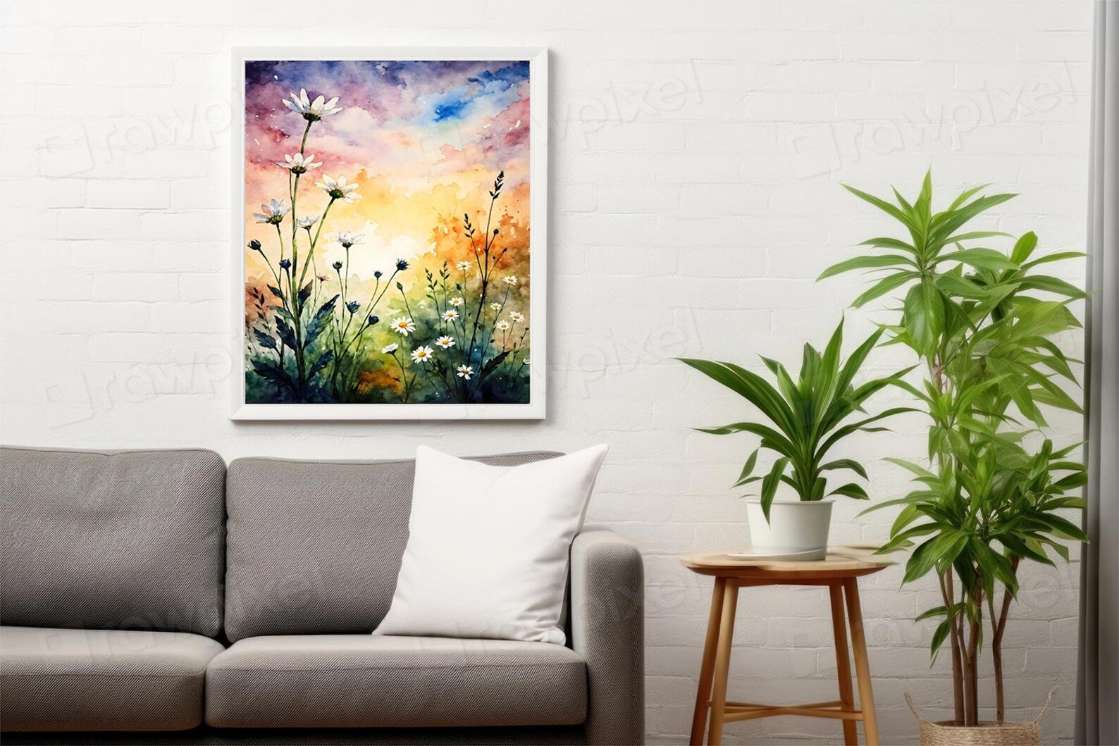 Daisy Field Digital Poster Watercolor File | Evening Light Art Print ...