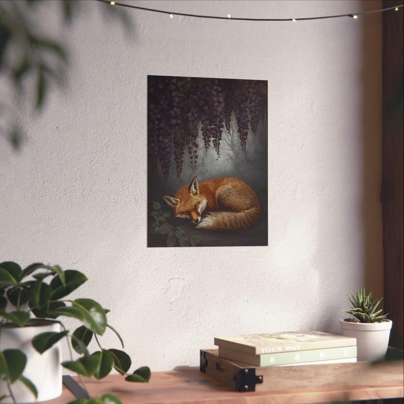 Soft Goth Fox Wall Art Print, Gothic Forest Animal Poster, Dark ...