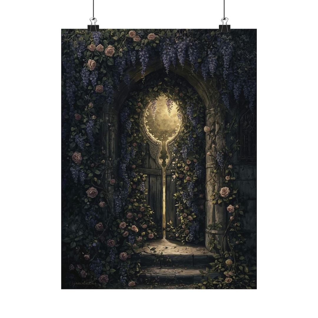Keyhole Garden Door Poster | Enchanted Floral Archway Print, Whimsigoth ...