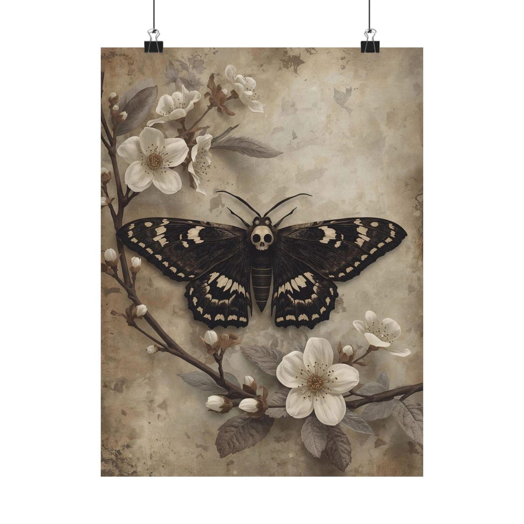 Soft Goth Moth Wall Art Print, Gothic Insect Poster, Dark Nature Decor ...