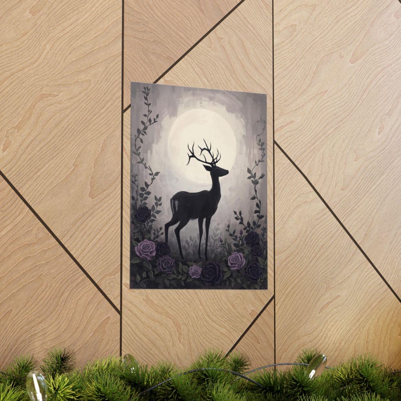 Soft Goth Deer Wall Art Print, Gothic Animal Poster, Mystical Moonlight ...