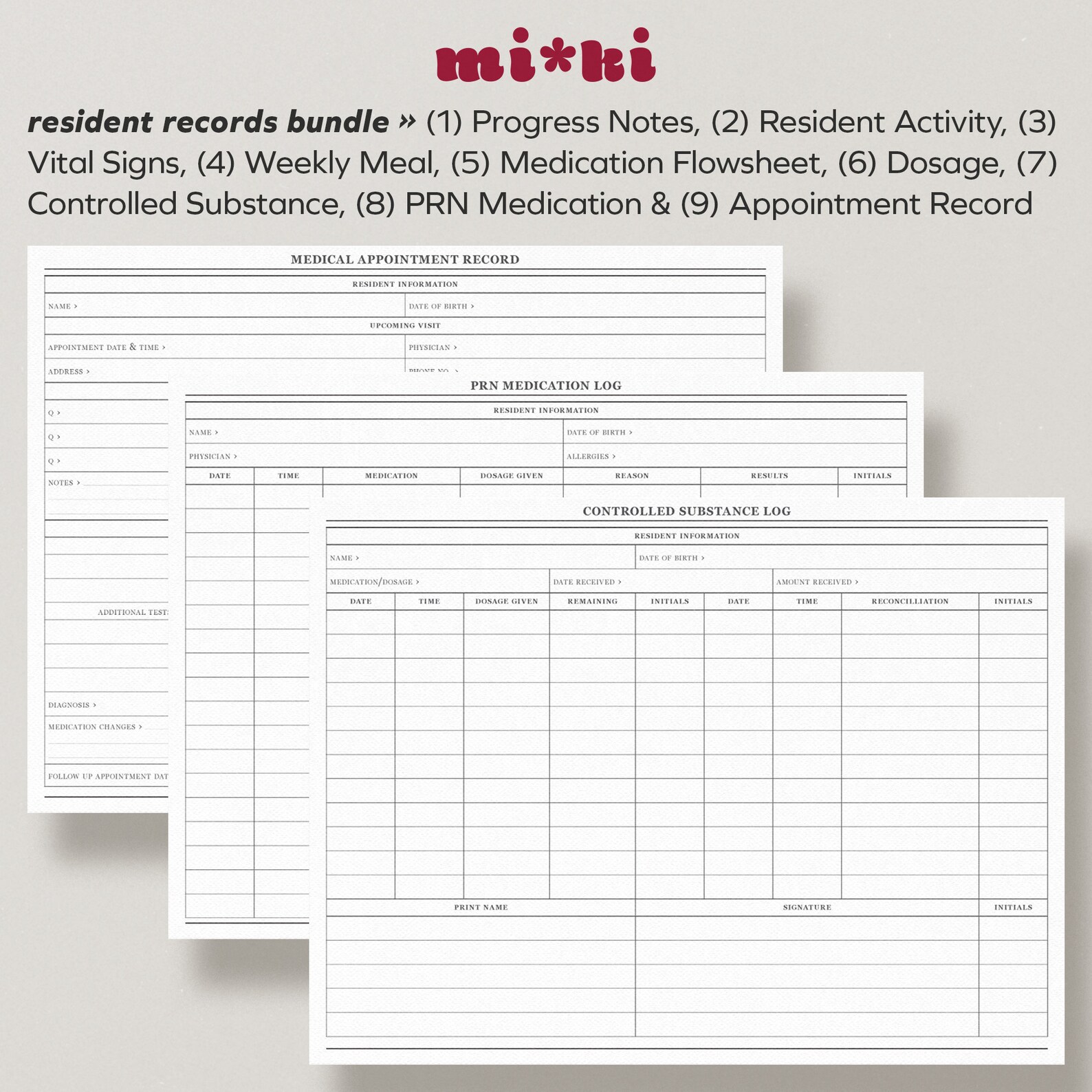 Resident Records Bundle Assisted Living Home PDF Template Caregiver ...