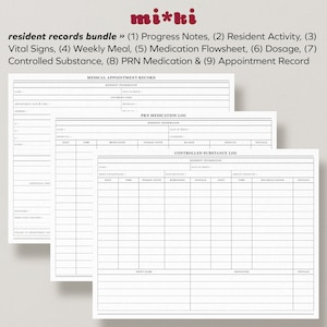 Resident Records Bundle Assisted Living Home PDF Template Caregiver ...