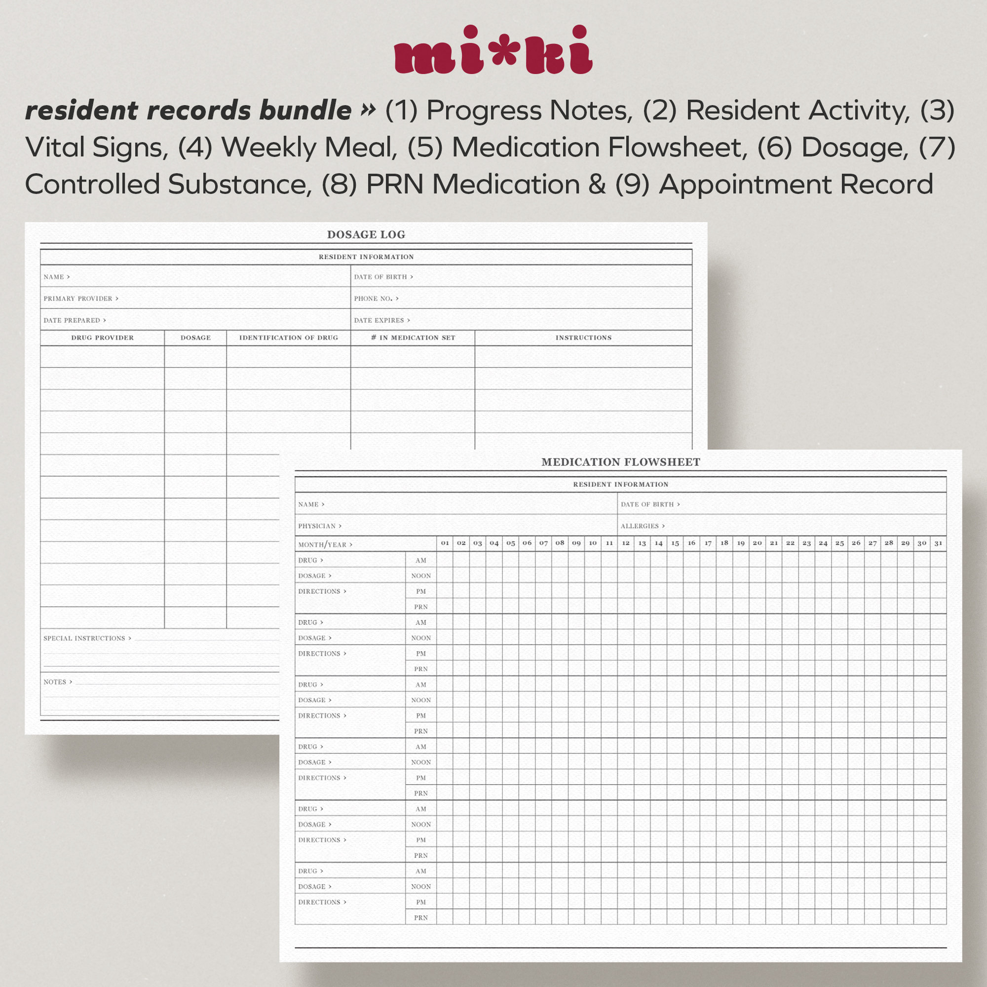 Resident Records Bundle Assisted Living Home PDF Template Caregiver ...