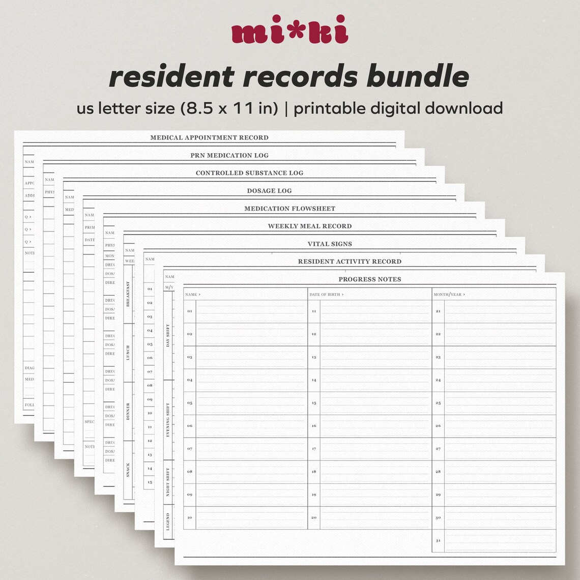 Resident Records Bundle Assisted Living Home PDF Template Caregiver ...