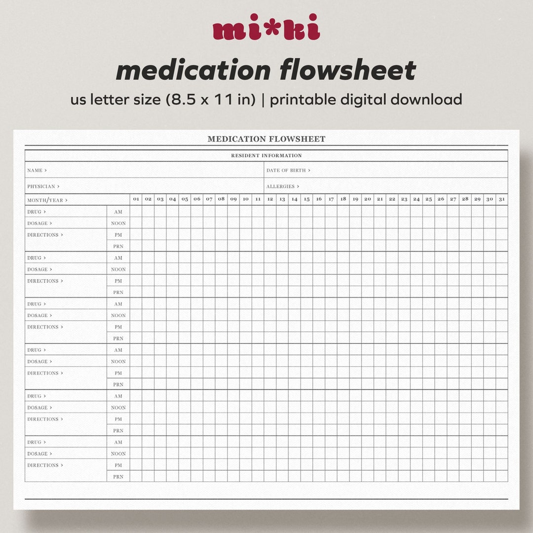 Medication Flowsheet Assisted Living Home PDF Template Caregiver ...