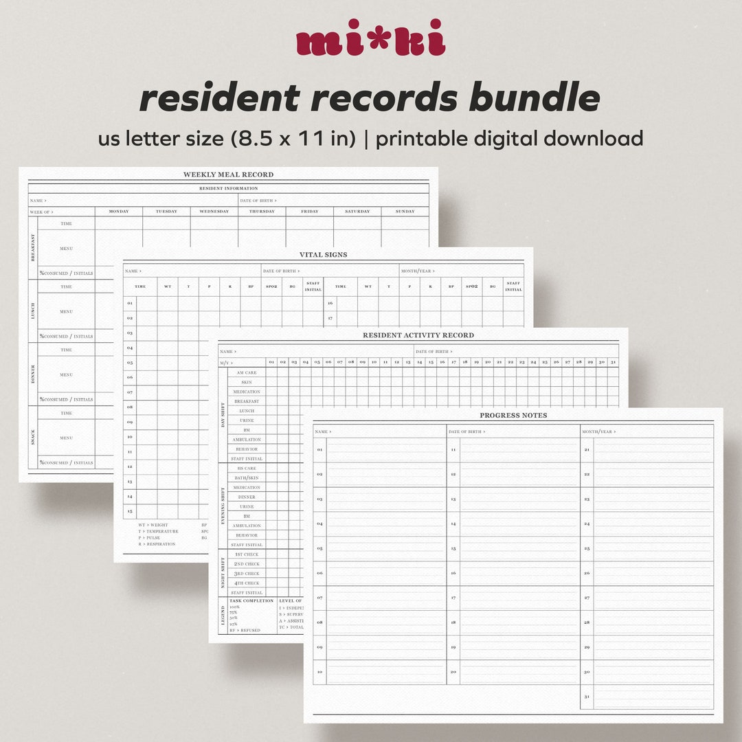 Resident Records Bundle Assisted Living Home PDF Template Caregiver ...