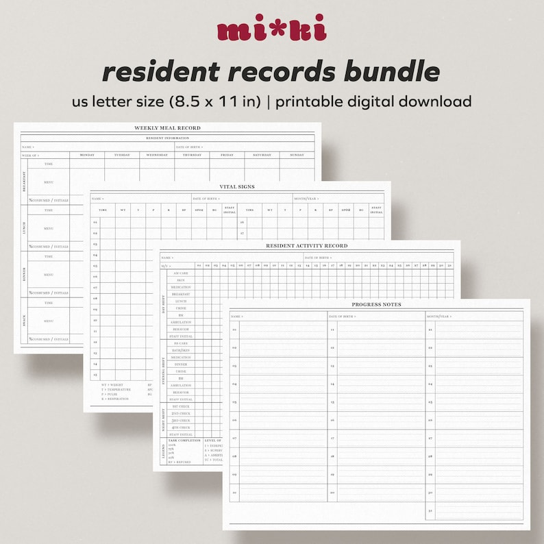 Resident Records Bundle Assisted Living Home PDF Template Caregiver ...
