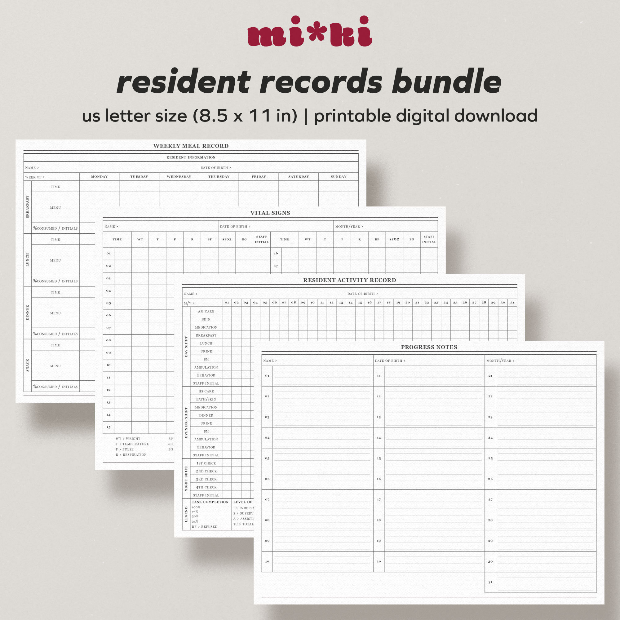 Resident Records Bundle Assisted Living Home PDF Template Caregiver ...