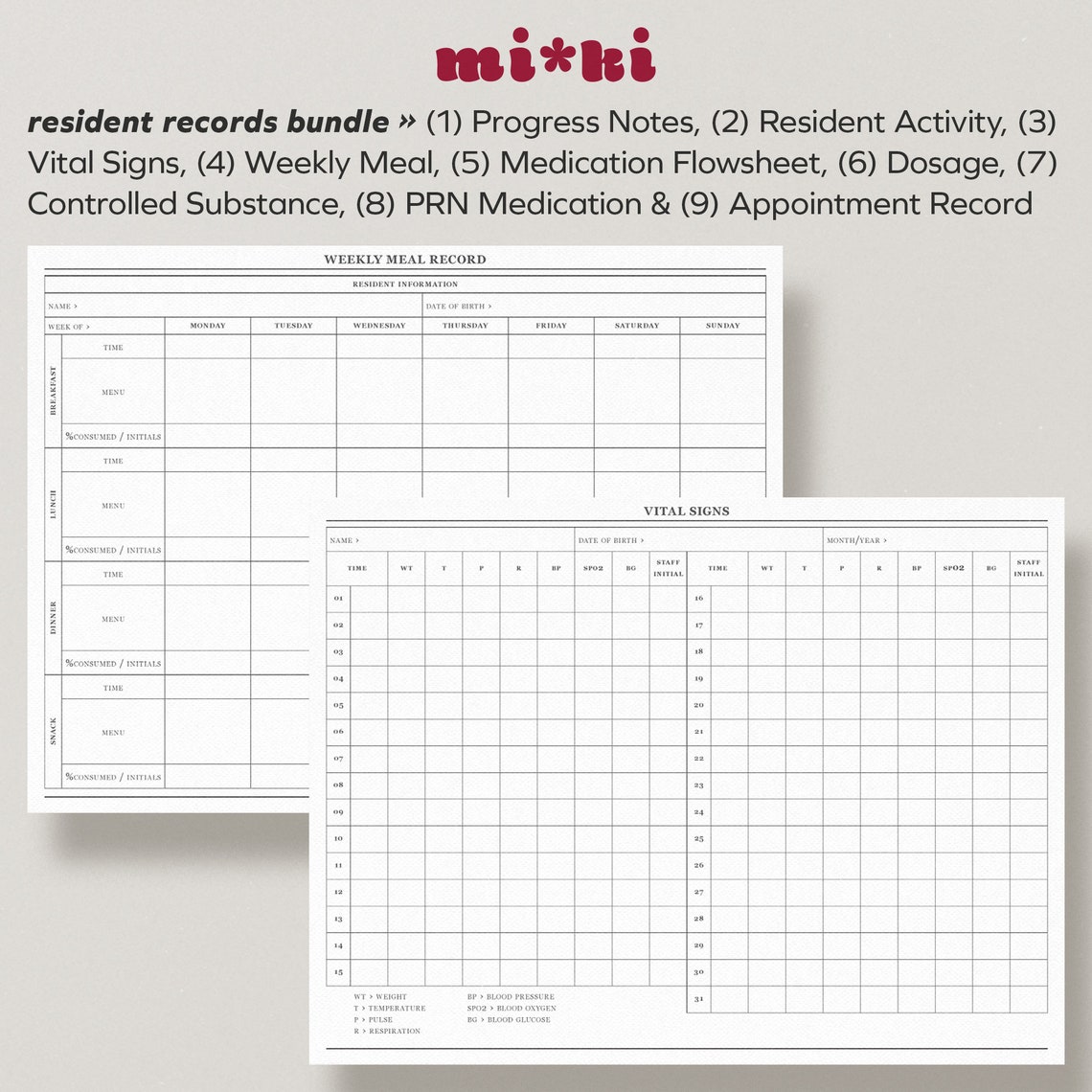 Resident Records Bundle Assisted Living Home PDF Template Caregiver ...