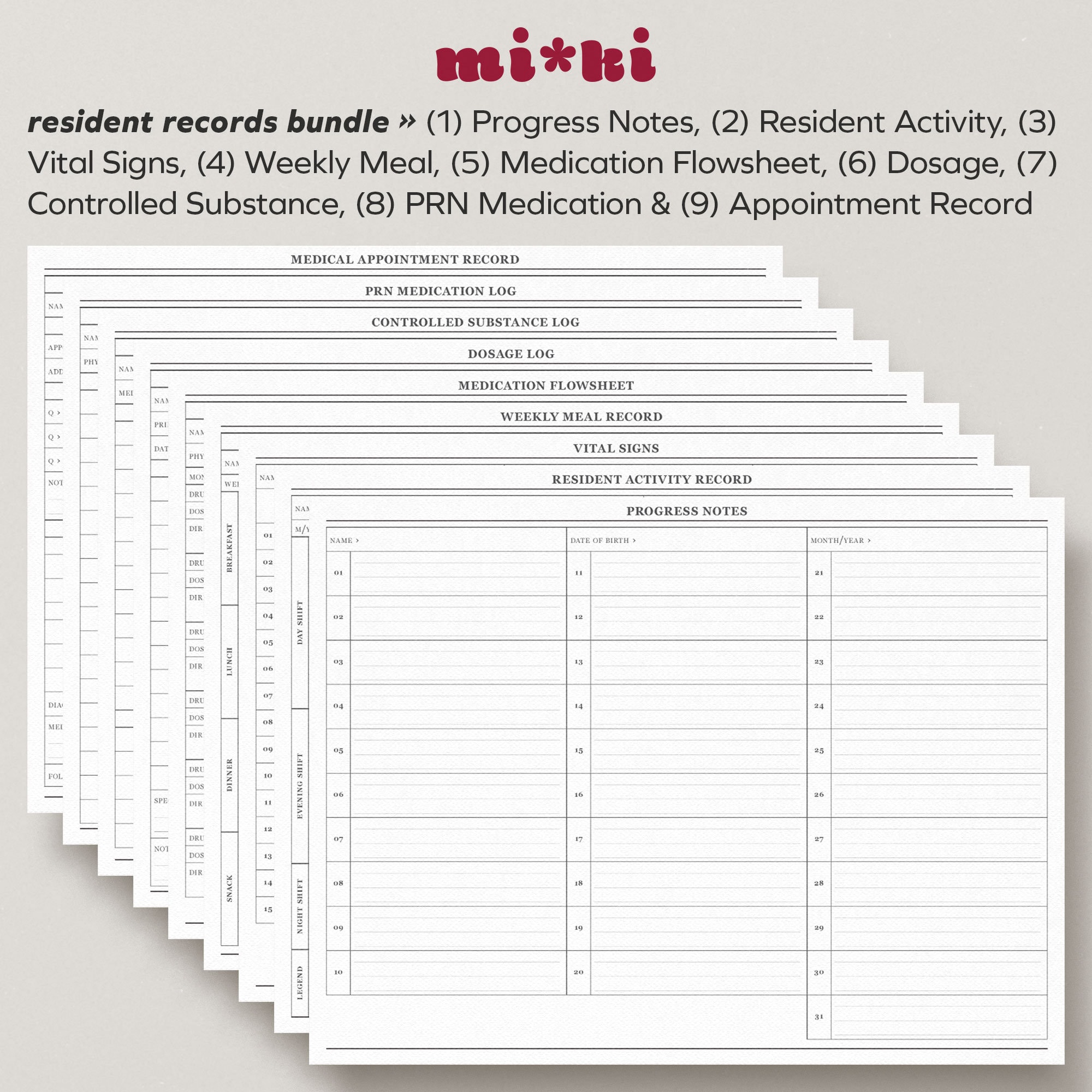 Resident Records Bundle Assisted Living Home PDF Template Caregiver ...