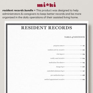 Resident Records Bundle Assisted Living Home PDF Template Caregiver ...