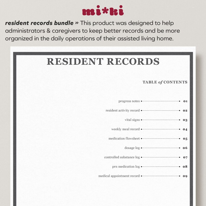 Resident Records Bundle Assisted Living Home PDF Template Caregiver ...