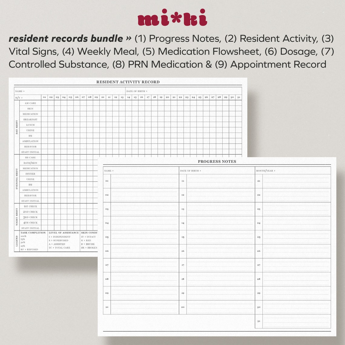 Resident Records Bundle Assisted Living Home PDF Template Caregiver ...