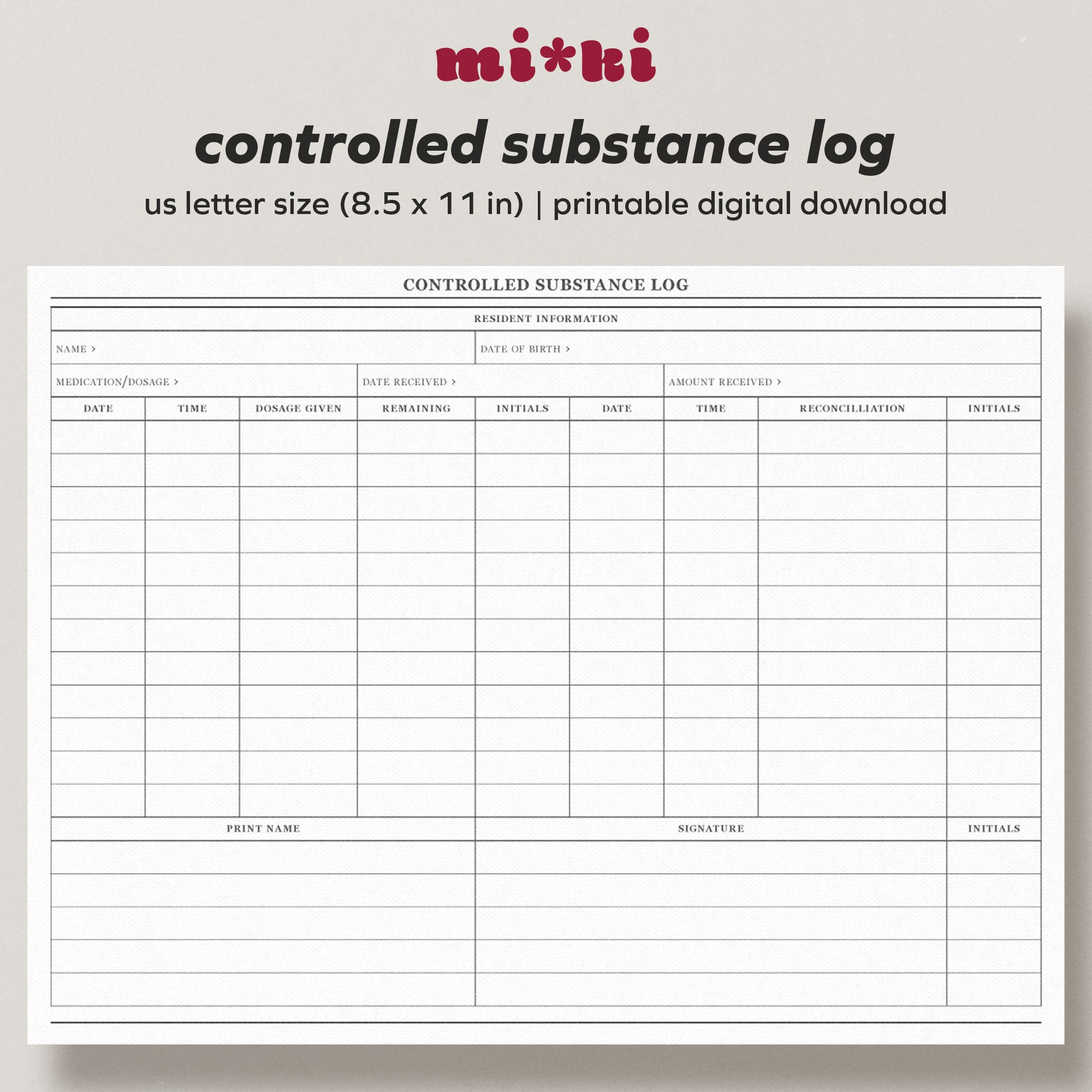 Controlled Substance Log Assisted Living Home PDF Template Caregiver ...