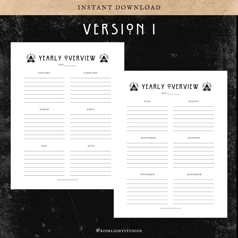 Yearly Overview Printable | Two Page Yearly Planner | Year at a Glance ...