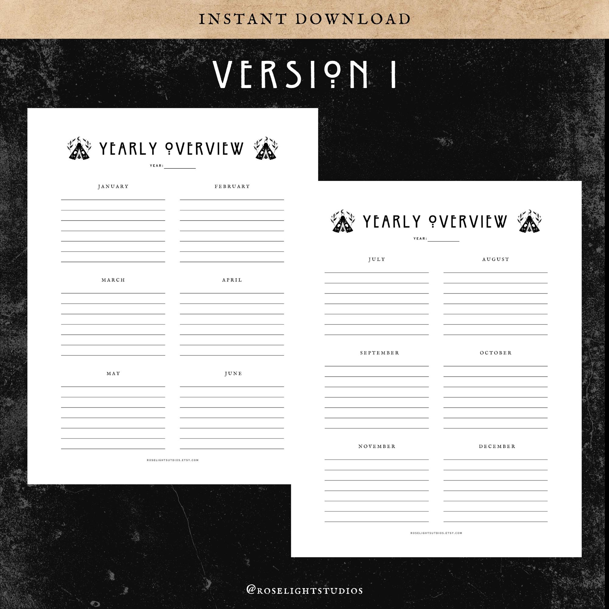 Yearly Overview Printable | Two Page Yearly Planner | Year at a Glance ...