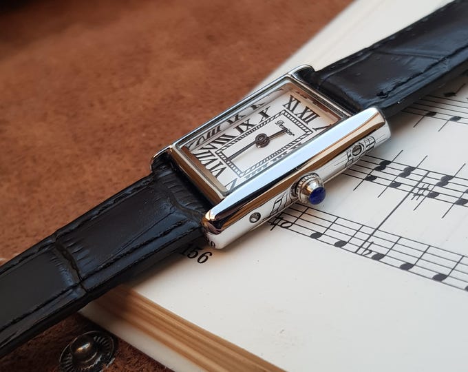 Vintage Rectangle Watch / Rotary Tank Watch / Salmon Pink Dial / Quartz ...