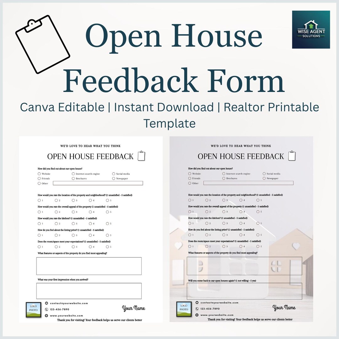 Open House Feedback Form for Realtors | Canva Editable Real Estate ...