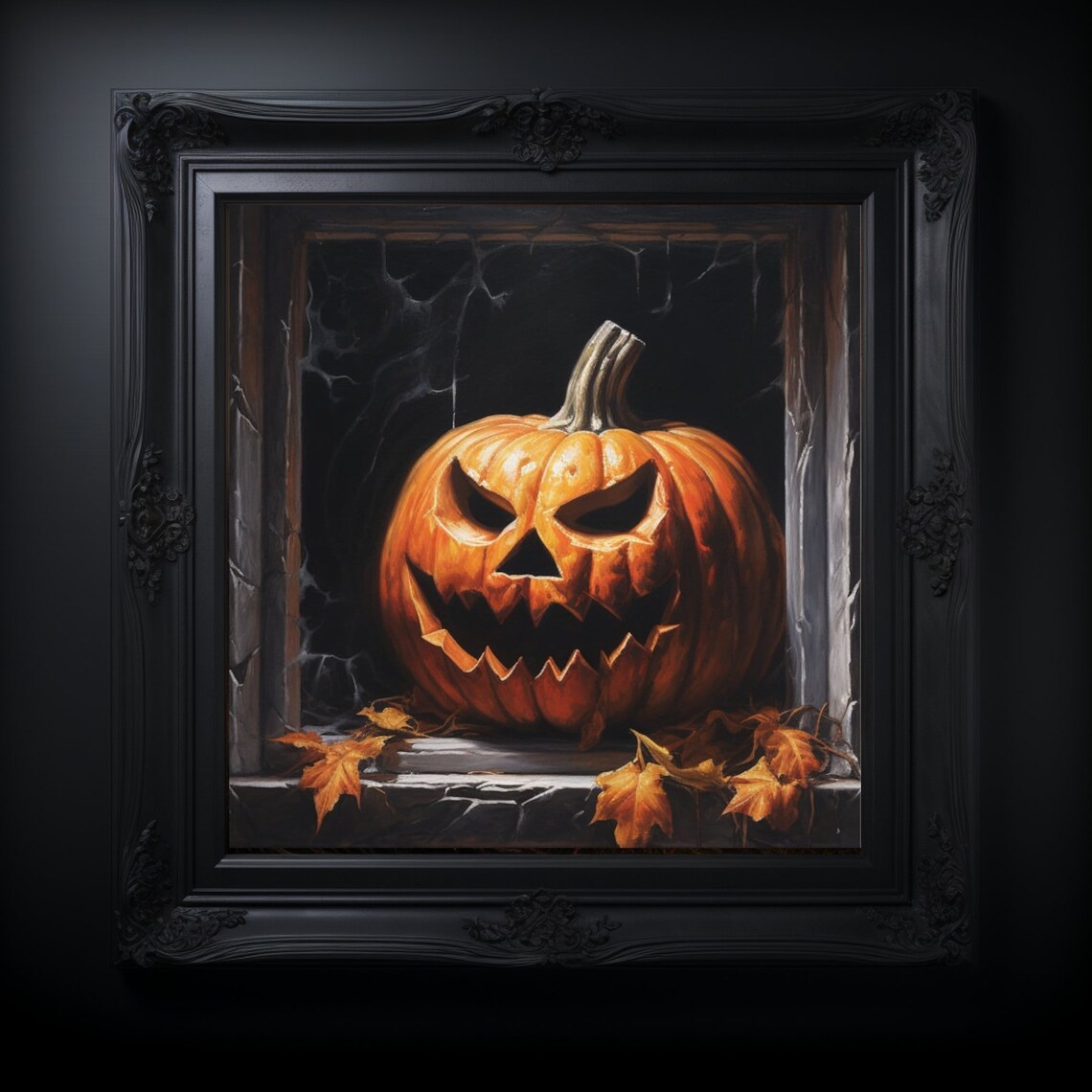 Jack O'lantern Art Halloween Night Print Window Scene - Etsy