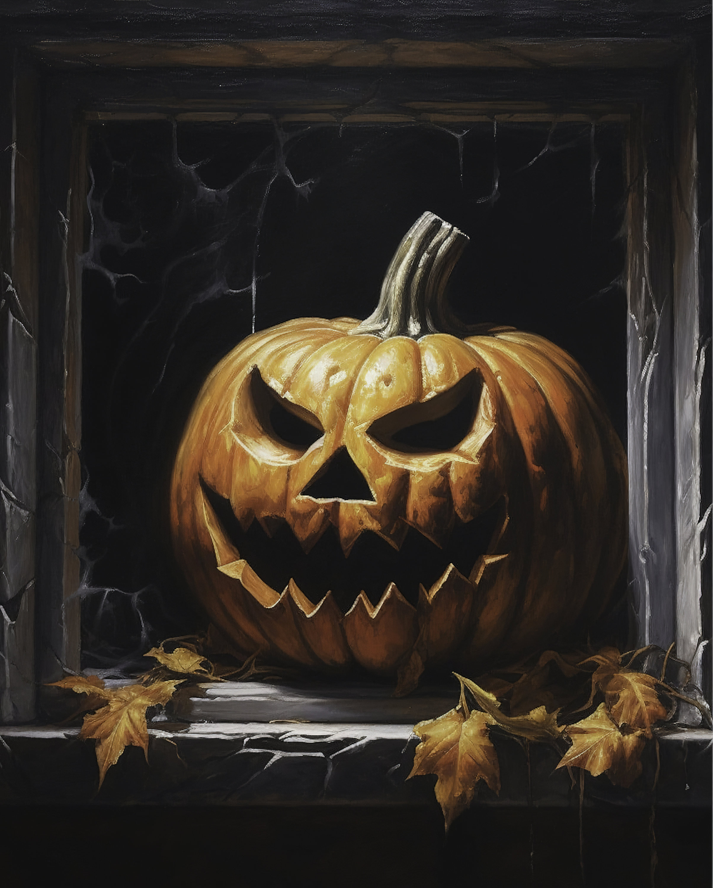 Jack O'lantern Art, Halloween Night Print, Window Scene, Digital ...