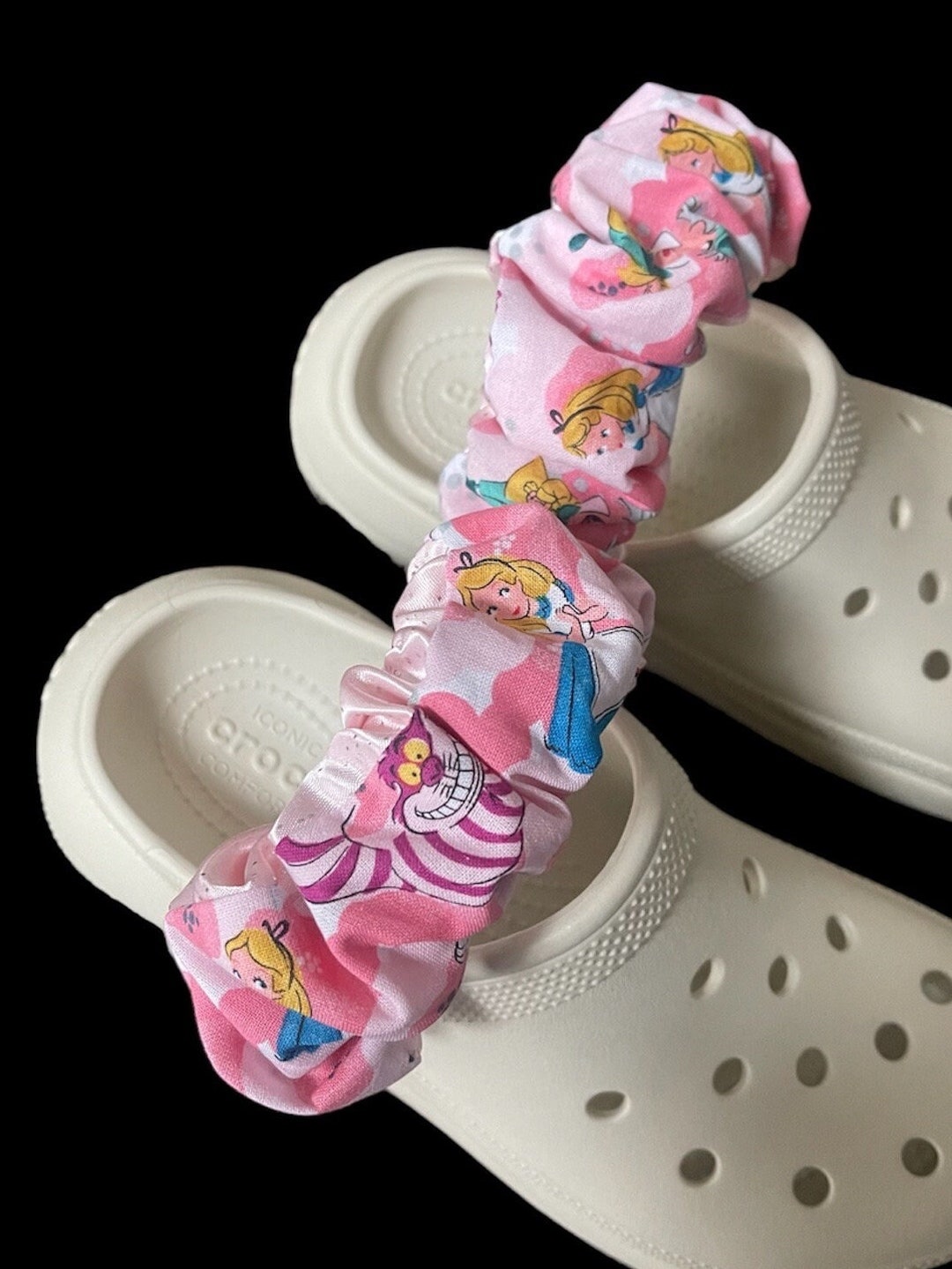 Satin Croc Scrunchie Pair. Alice in Wonderland Inspired Print. Shoe ...