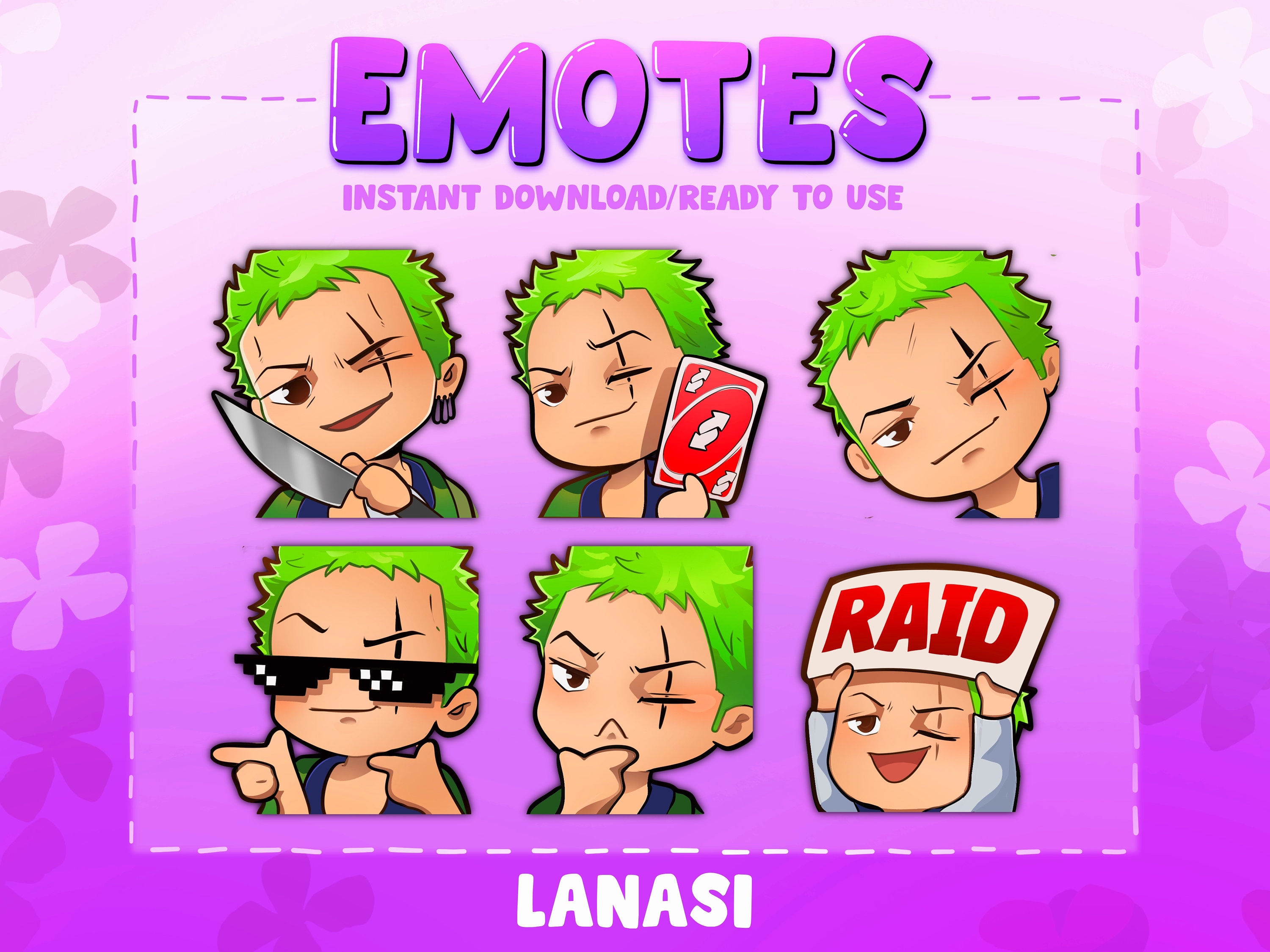 ONE PIECE ZORO Cute Chibi Anime Emotes Twitch Stream Emotes - Etsy