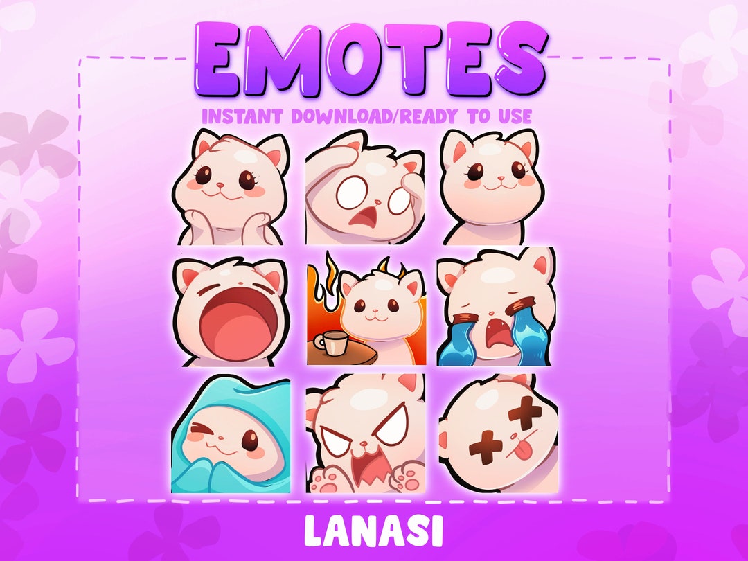 CUTE WHITE CAT Chibi Emotes Twitch Stream Discord Server - Etsy