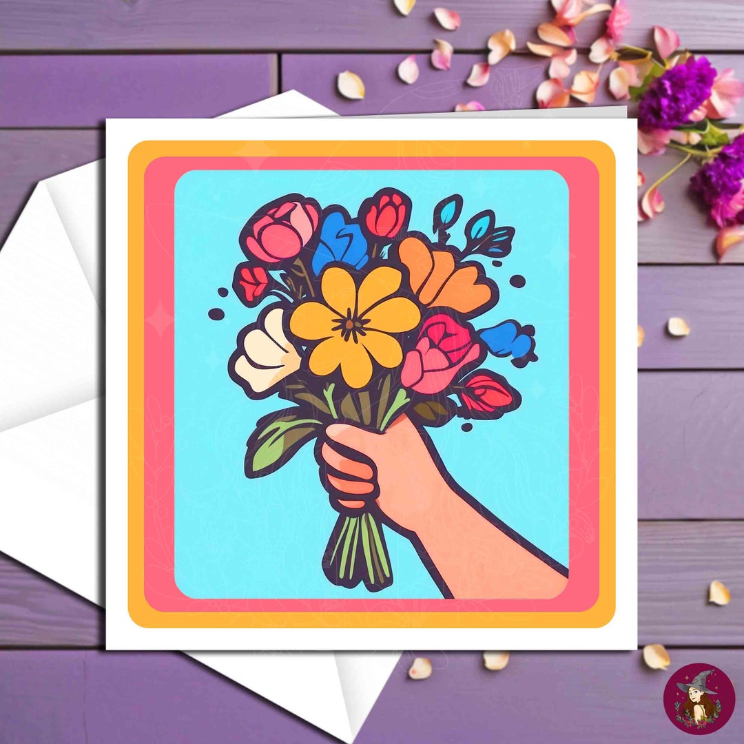Flower Bouquet Greetings Card With Envelope - Etsy
