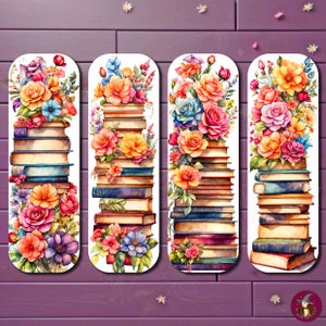 Floral Bookstack Laminated Bookmarks With Sticker - Etsy