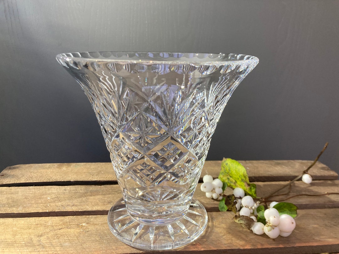Vintage Cut Glass Footed Vase - Etsy