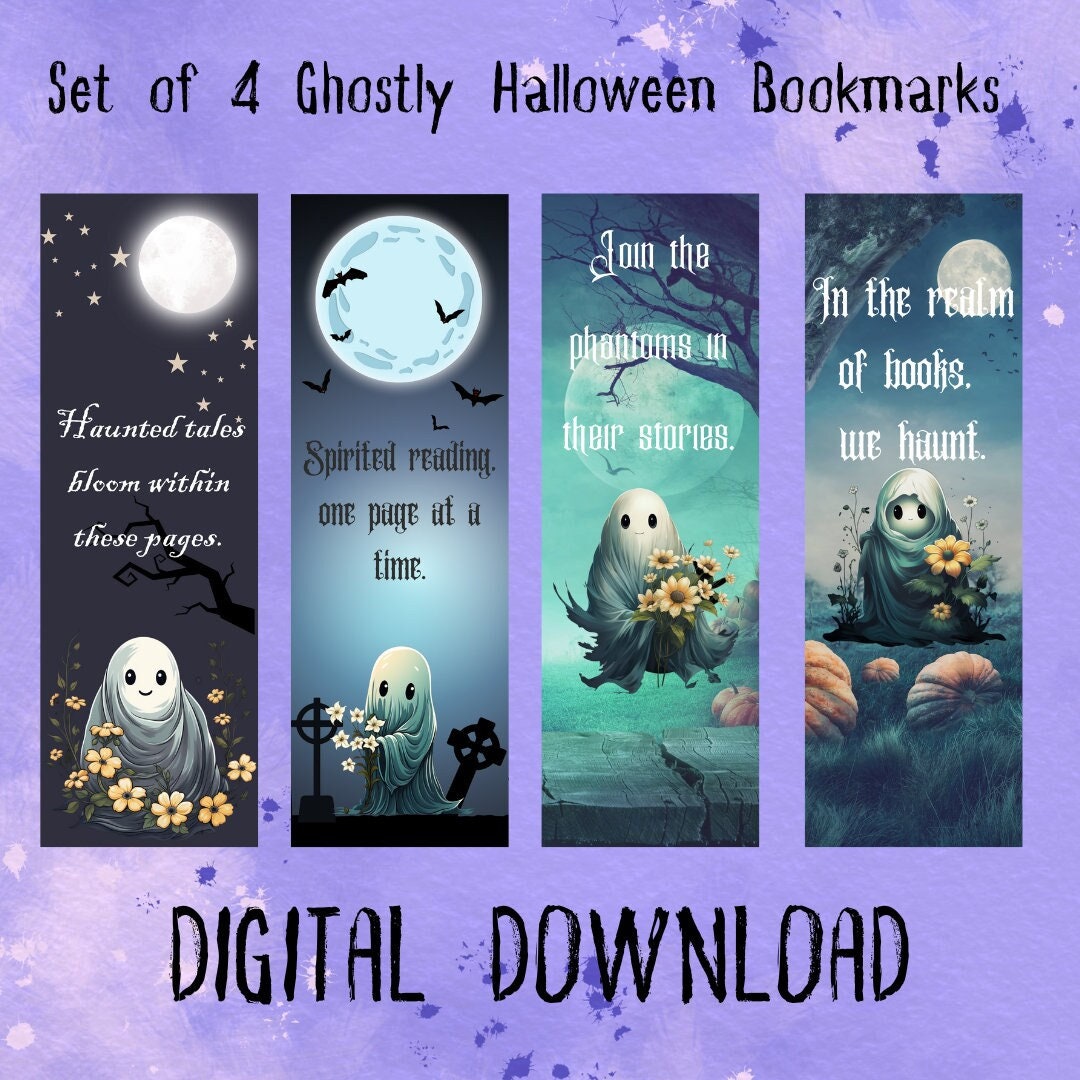 Ghostly Bookmarks Set of 4, Halloween Bookmarks, Spooky Season ...