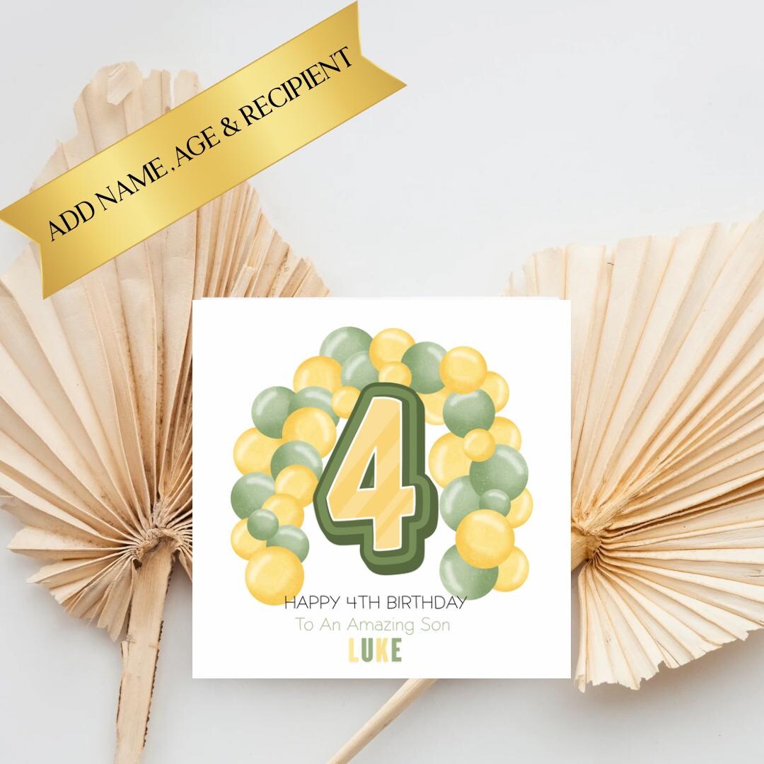 Personalised 6th Birthday Card: Green Balloon Design - Etsy