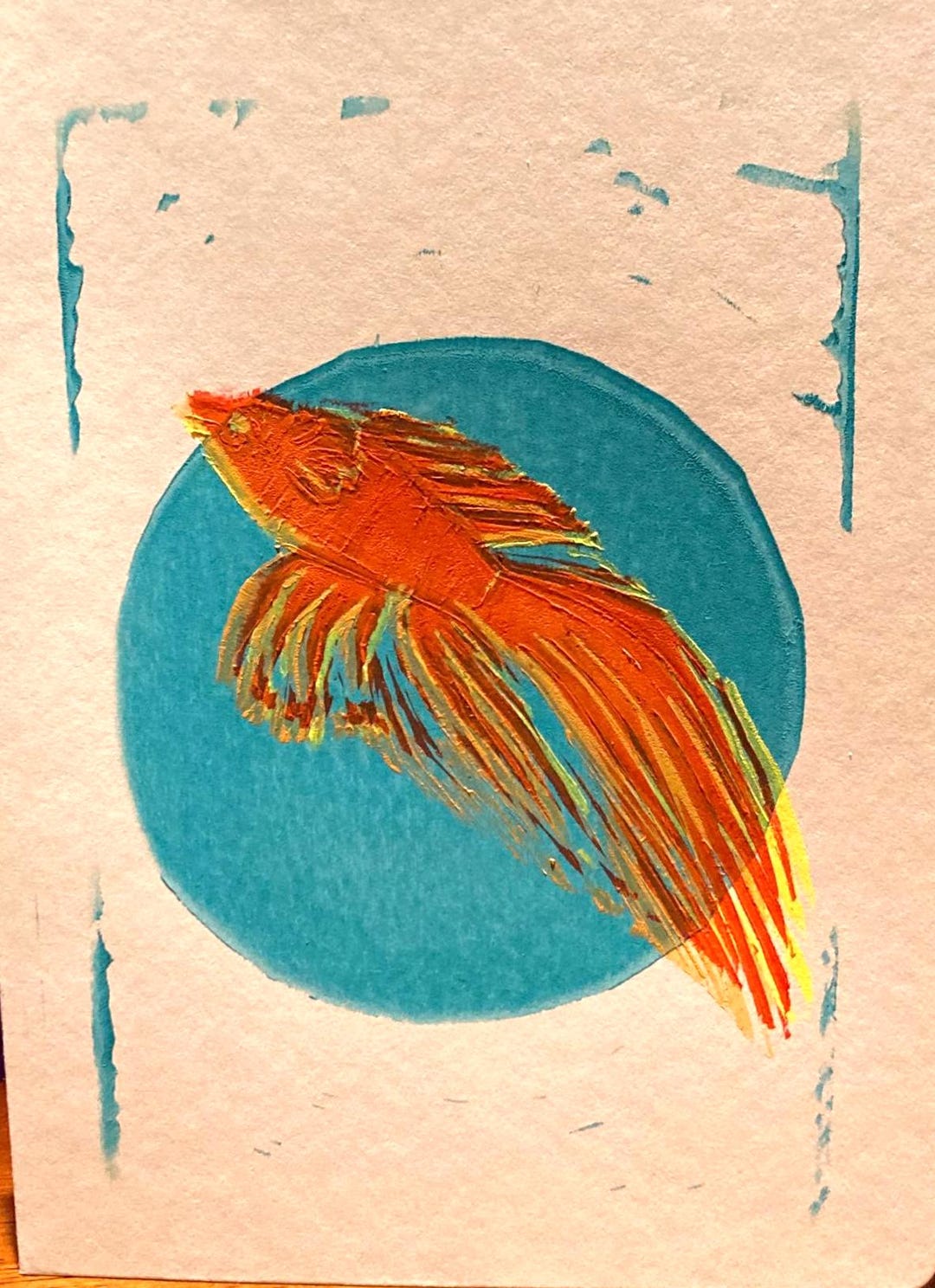 Betta Fish Block Print. 4x6" Handprinted Image. Aquarium Theme, Fish ...