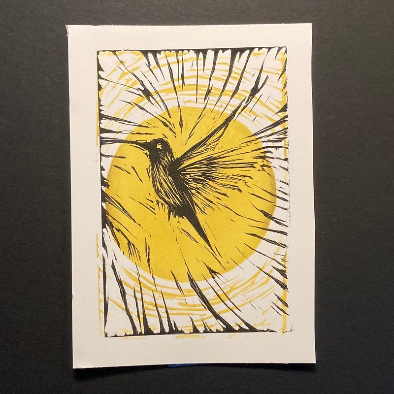 Linocut Print Hummingbird - Etsy