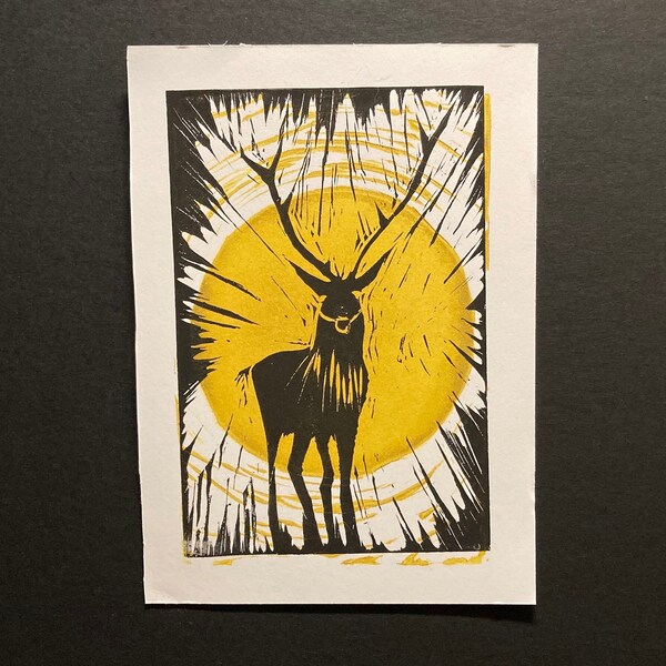 Linocut Deer - Etsy