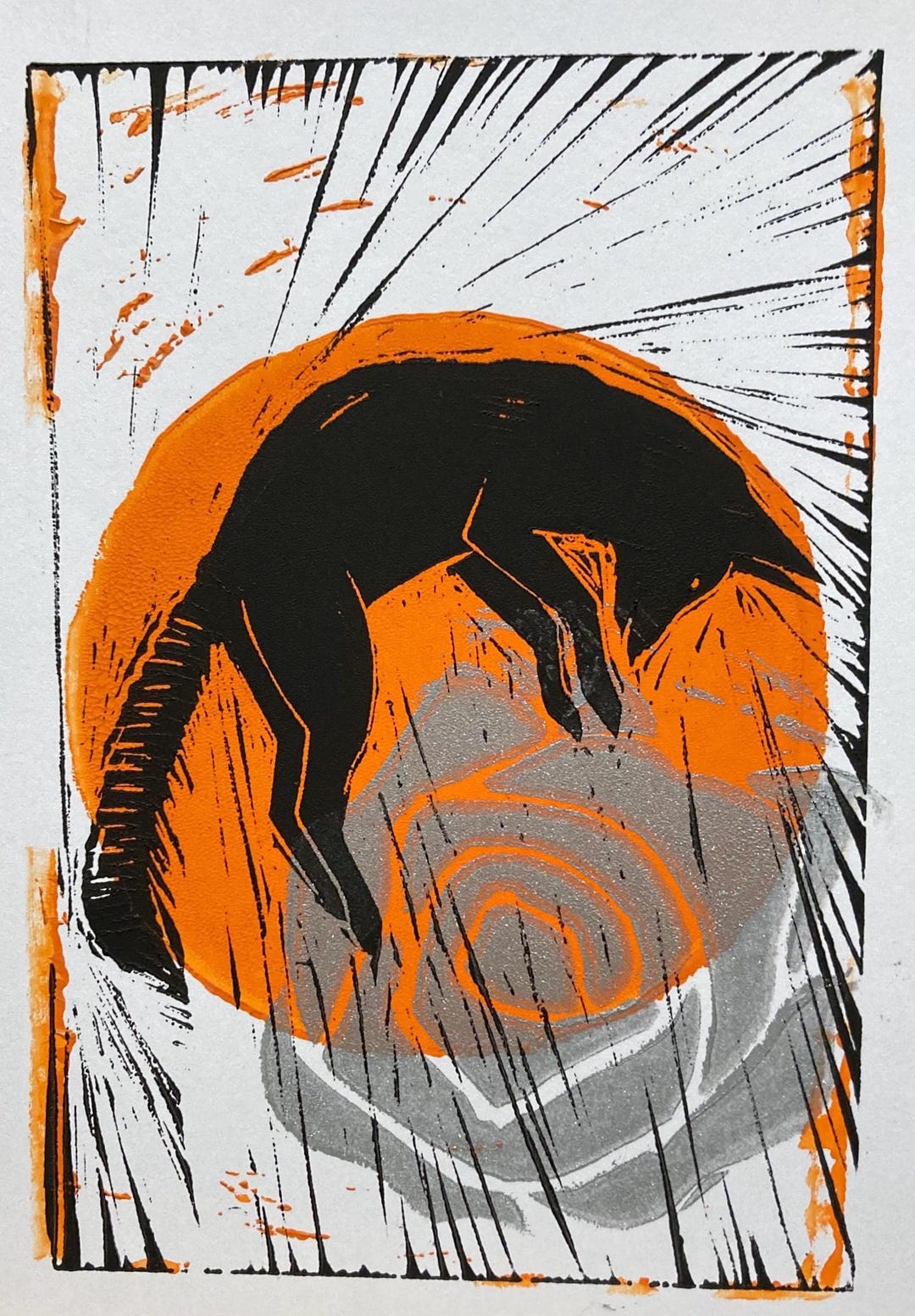 Jumping Fox Block Print: Handprinted Animal Art, Card or Matted Print ...
