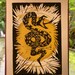 Snake Block Print With Gold Sun Background. Linocut Printed - Etsy
