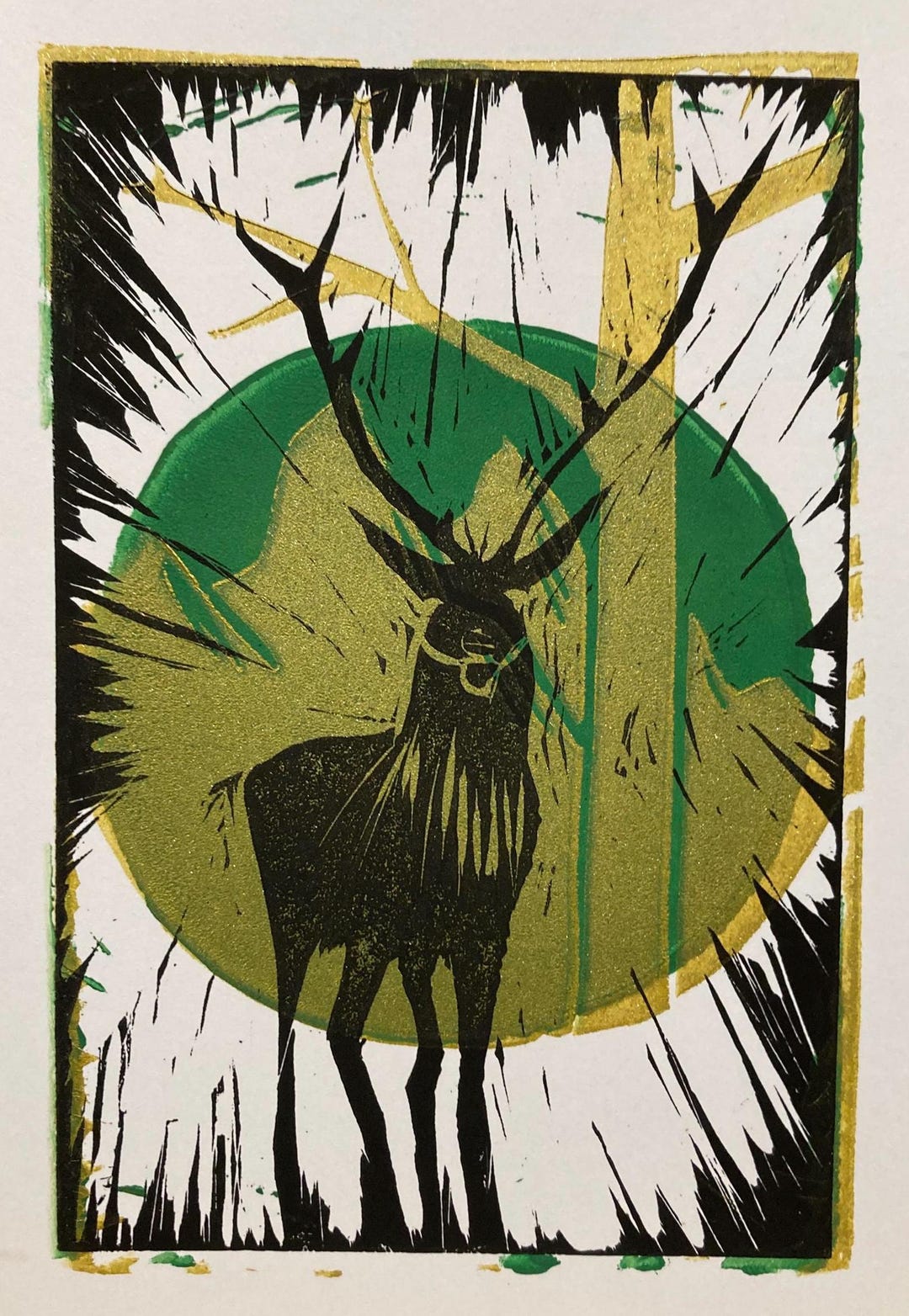 Stag Elk Block Print: Handmade Linocut Art, 4x6" Image - Etsy