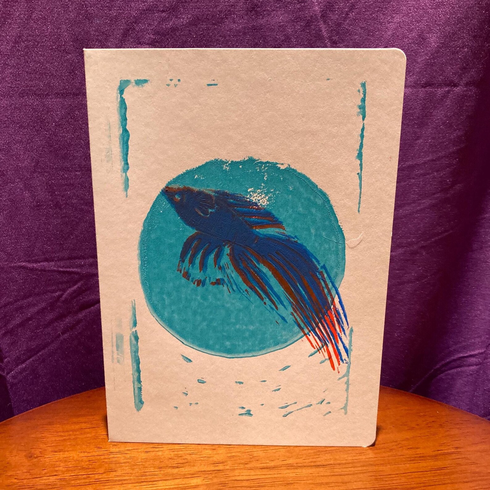 Betta Fish Block Print. 4x6" Handprinted Image. Aquarium Theme, Fish ...