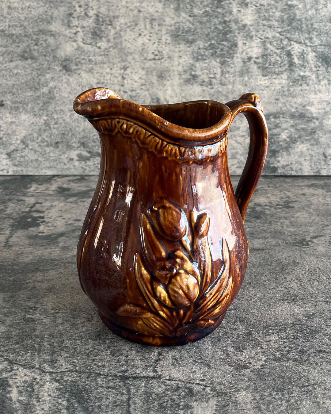 BENNINGTON ROCKINGHAM // 1800's Antique Glazed Yellow Ware Tulip ...