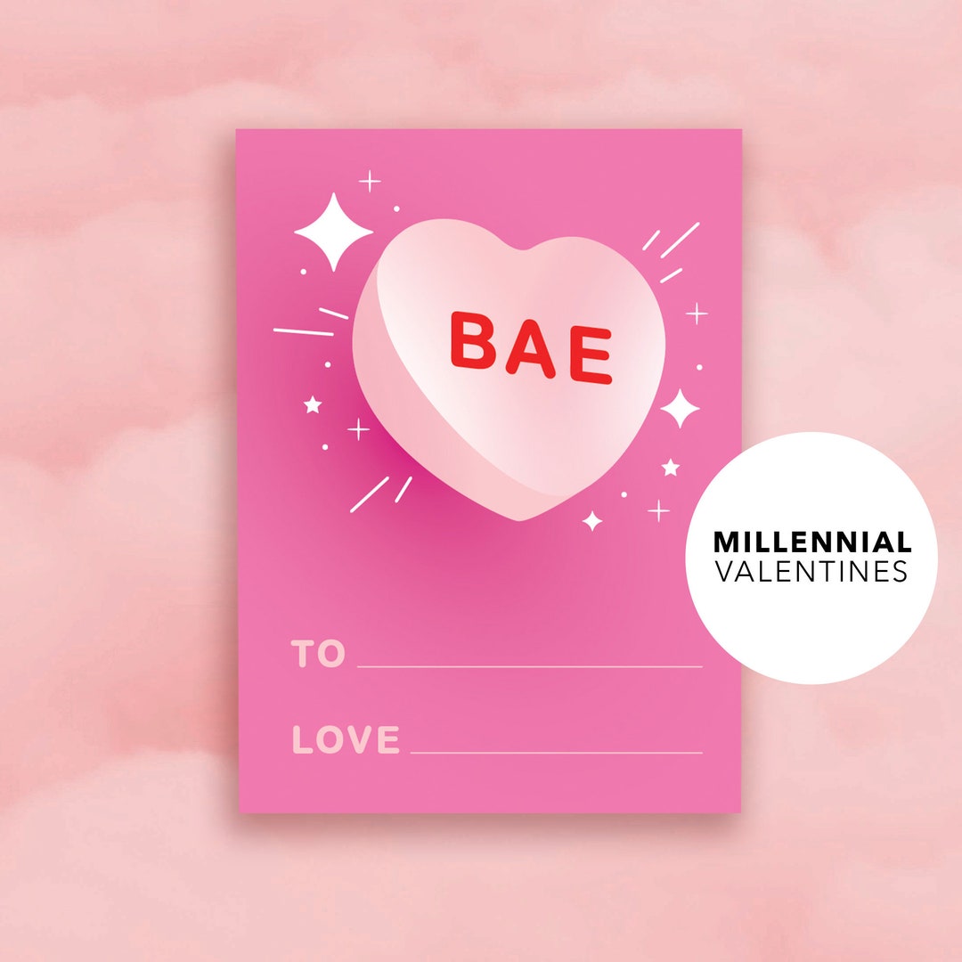 Valentine's Day Cards Conversation Hearts Millennial Themed Digital ...