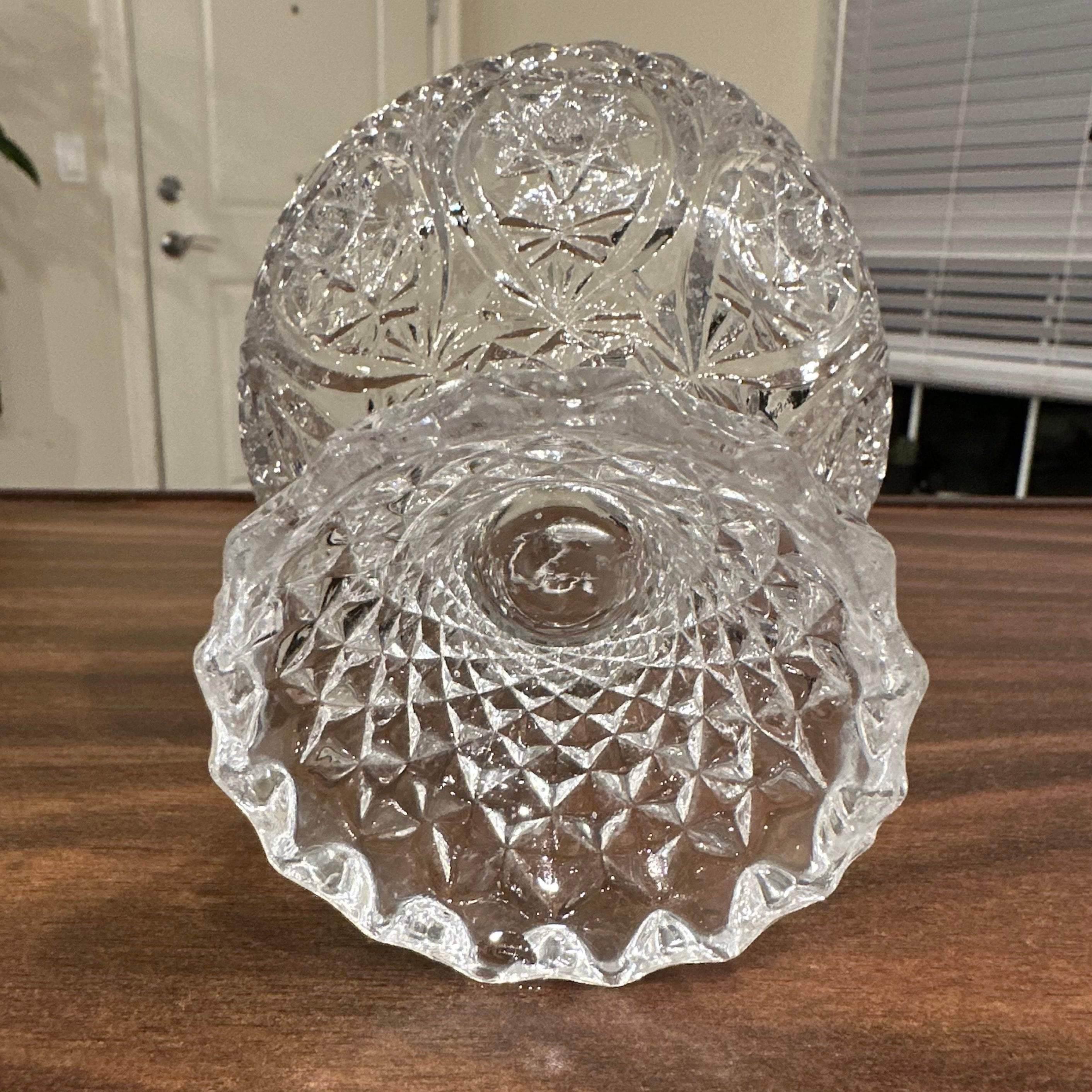 Vintage Pressed Cut Glass Sawtooth Rim Pedestal Candy Nut Bowl Compote ...