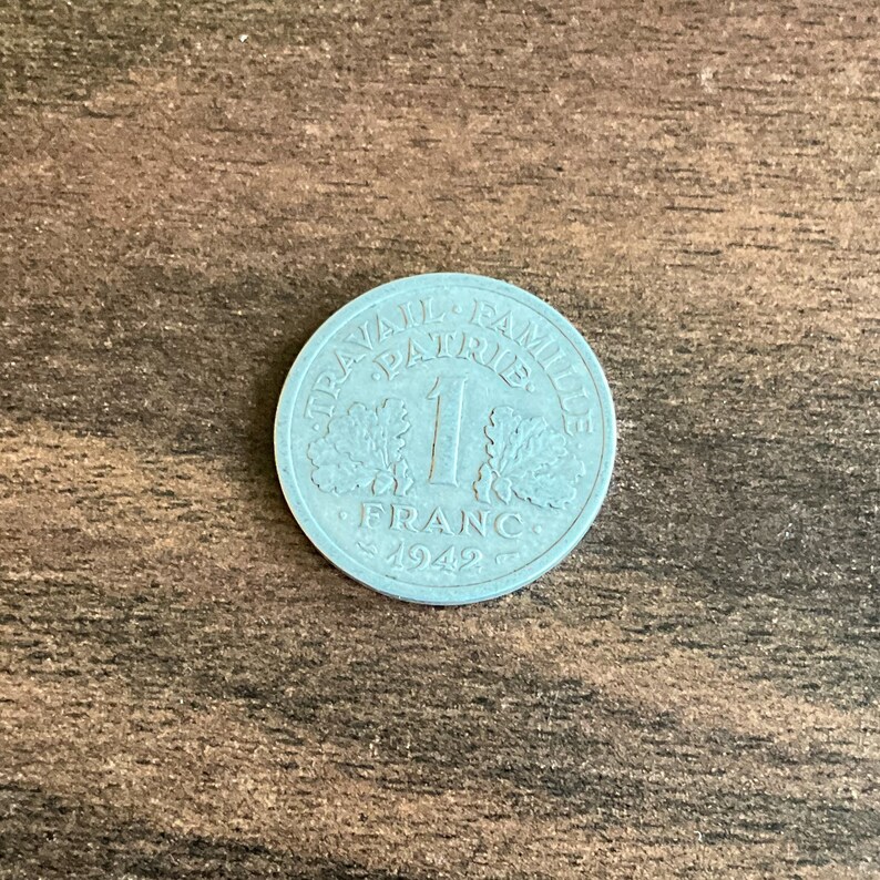 France 1 Franc 1942 Vichy State WWII Coin Authentic Vintage French ...