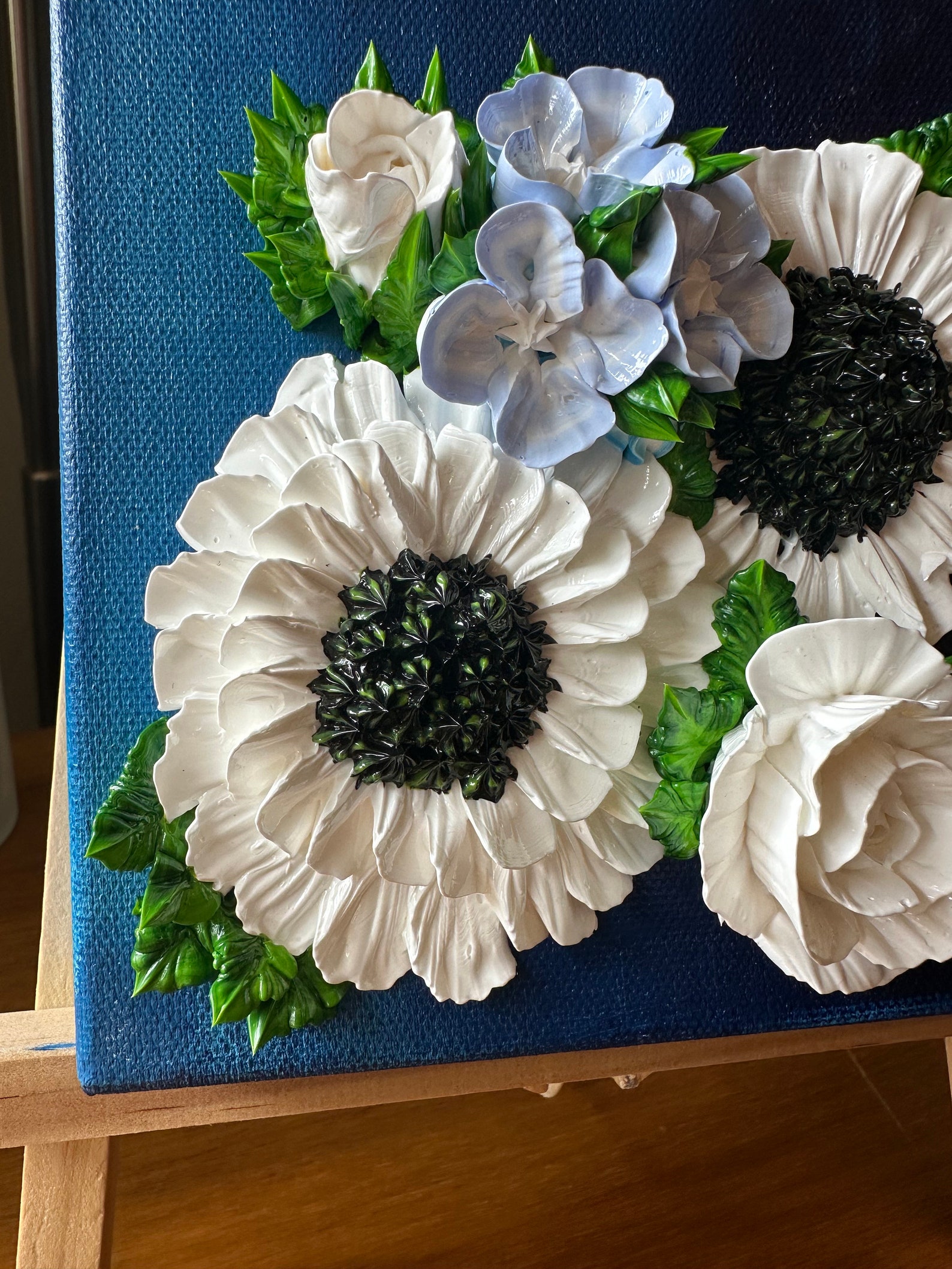 6” X 6” Thick Bouquet of Heavy Textured 3-D Florals on 1 1/2” Back ...