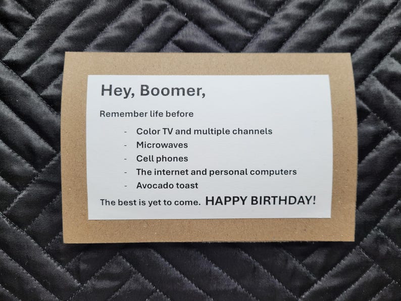 Boomer Birthday Card. Give Your Boomer a Special Funny Card. Sentiment ...