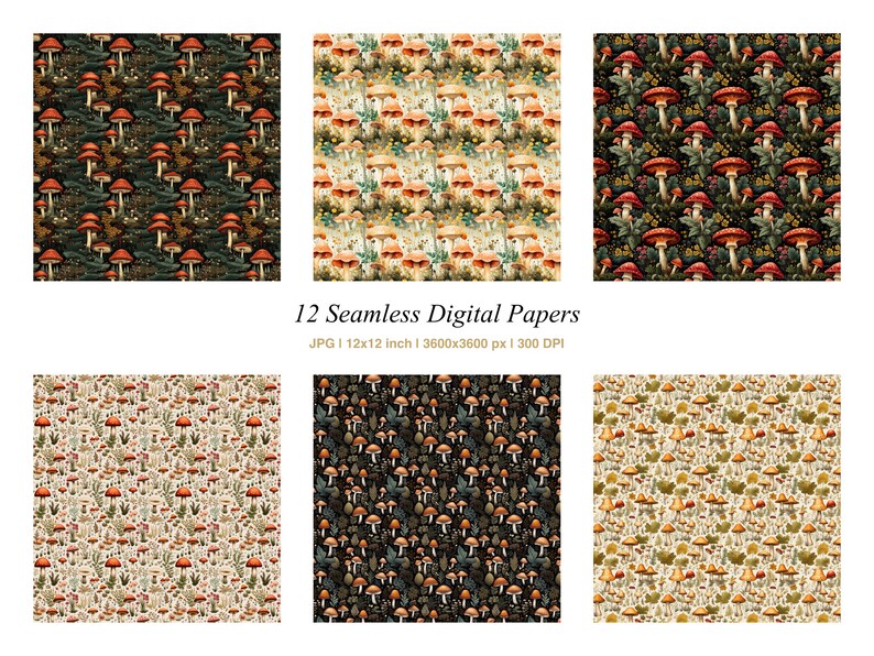 Mushrooms Seamless Pattern, Watercolor Shrooms Repeat Printable, Fungus ...