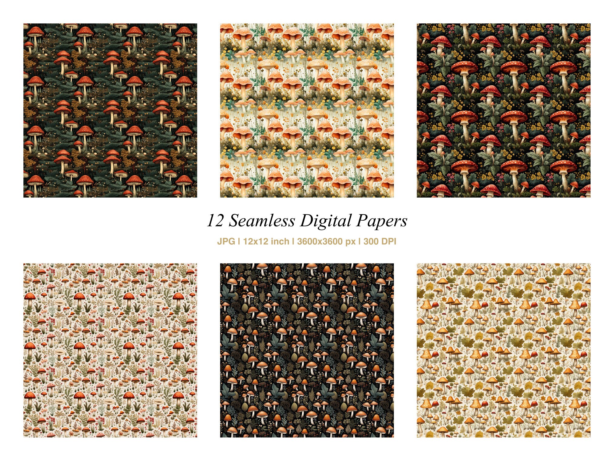 Mushrooms Seamless Pattern, Watercolor Shrooms Repeat Printable, Fungus ...